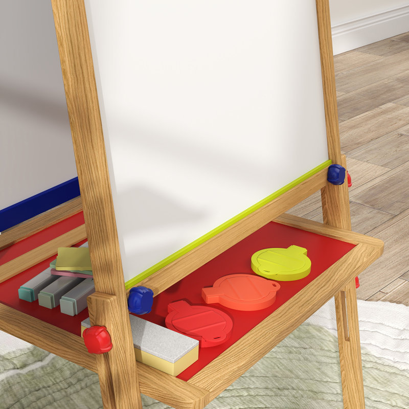 Qaba Easel for Kids, 3 in 1 Kids Art Easel with Paper Roll, Whiteboard, Chalkboard, Double Sided ...